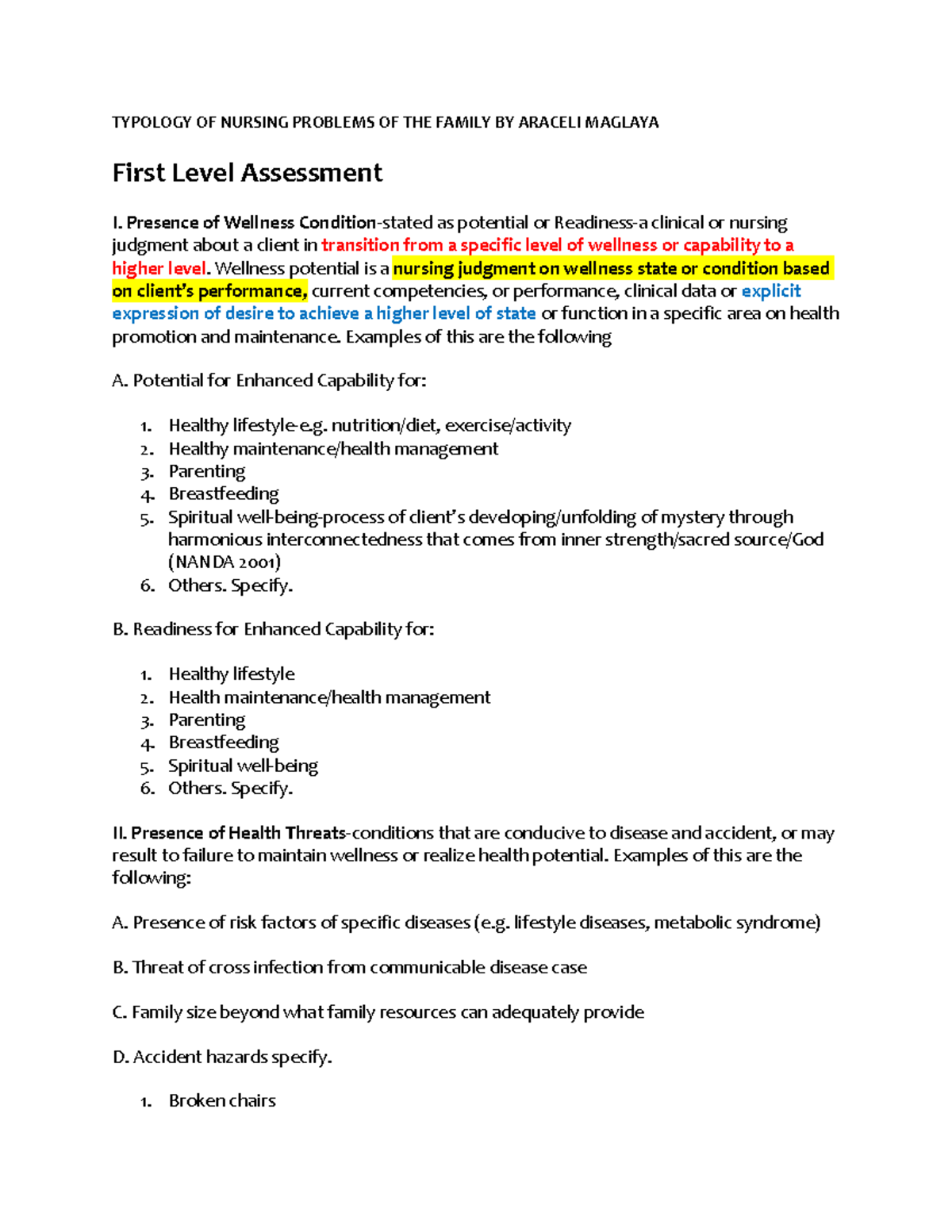 Typology of Family Nursing Problems: Insights by Araceli Maglaya - Studocu