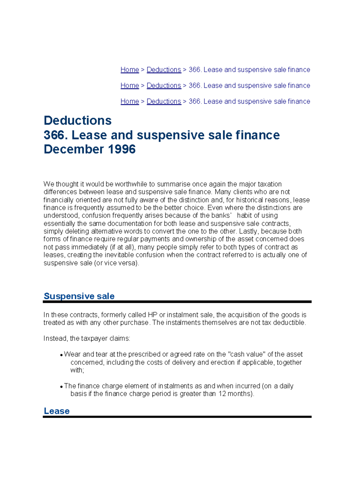 Home Deductions 366: Lease vs. Suspensive Sale Finance Analysis - Studocu
