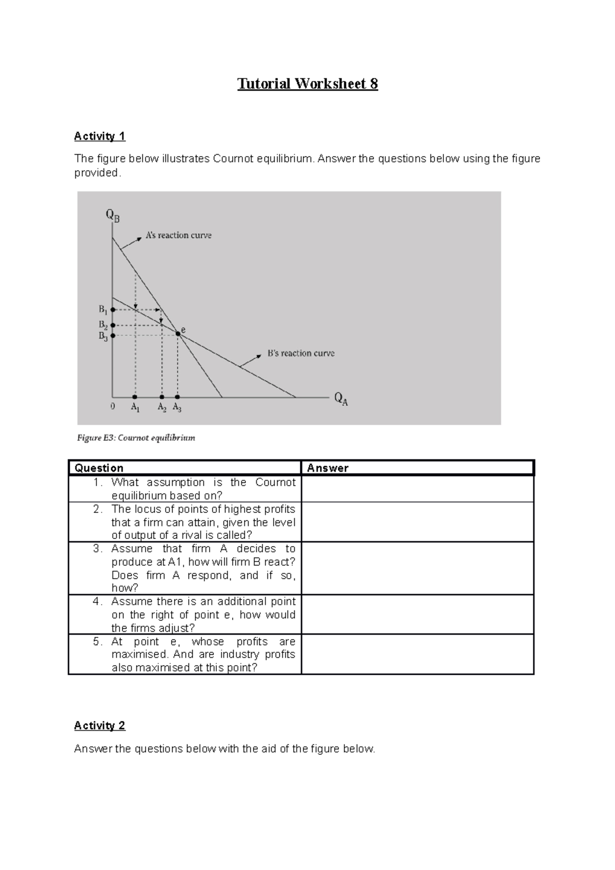 ECO 2B Tutorial Worksheet 8 - Tutorial Worksheet 8 Activity 1 The ...