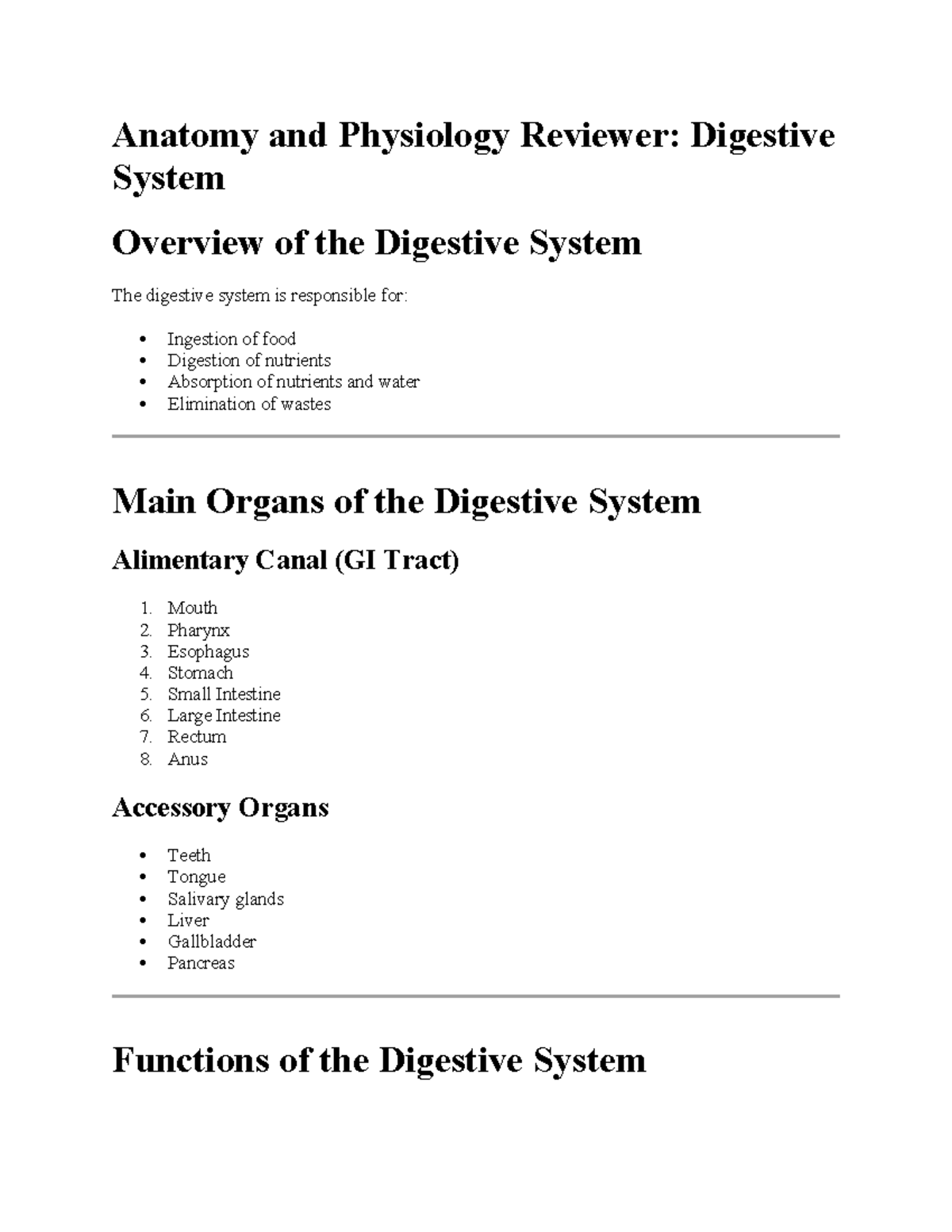 Digestive System Overview: Anatomy & Physiology Review (SFSAD) - Studocu
