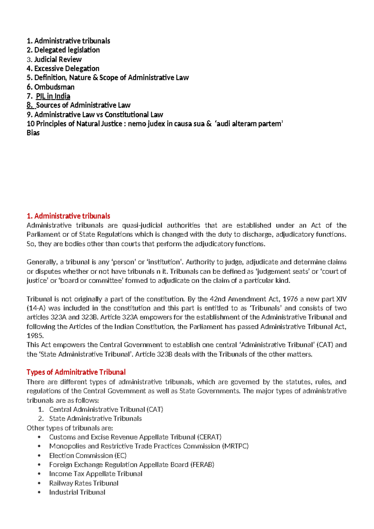 Administrative Law Lecture Notes: Key Concepts & Case Laws - Studocu