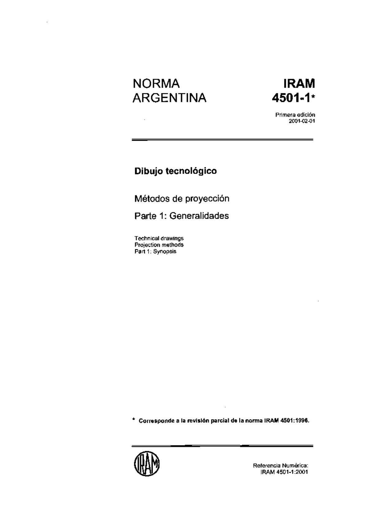 IRAM 4501-1 Dibujo Tecnológico: Métodos de Proyección Parte 1 - Studocu