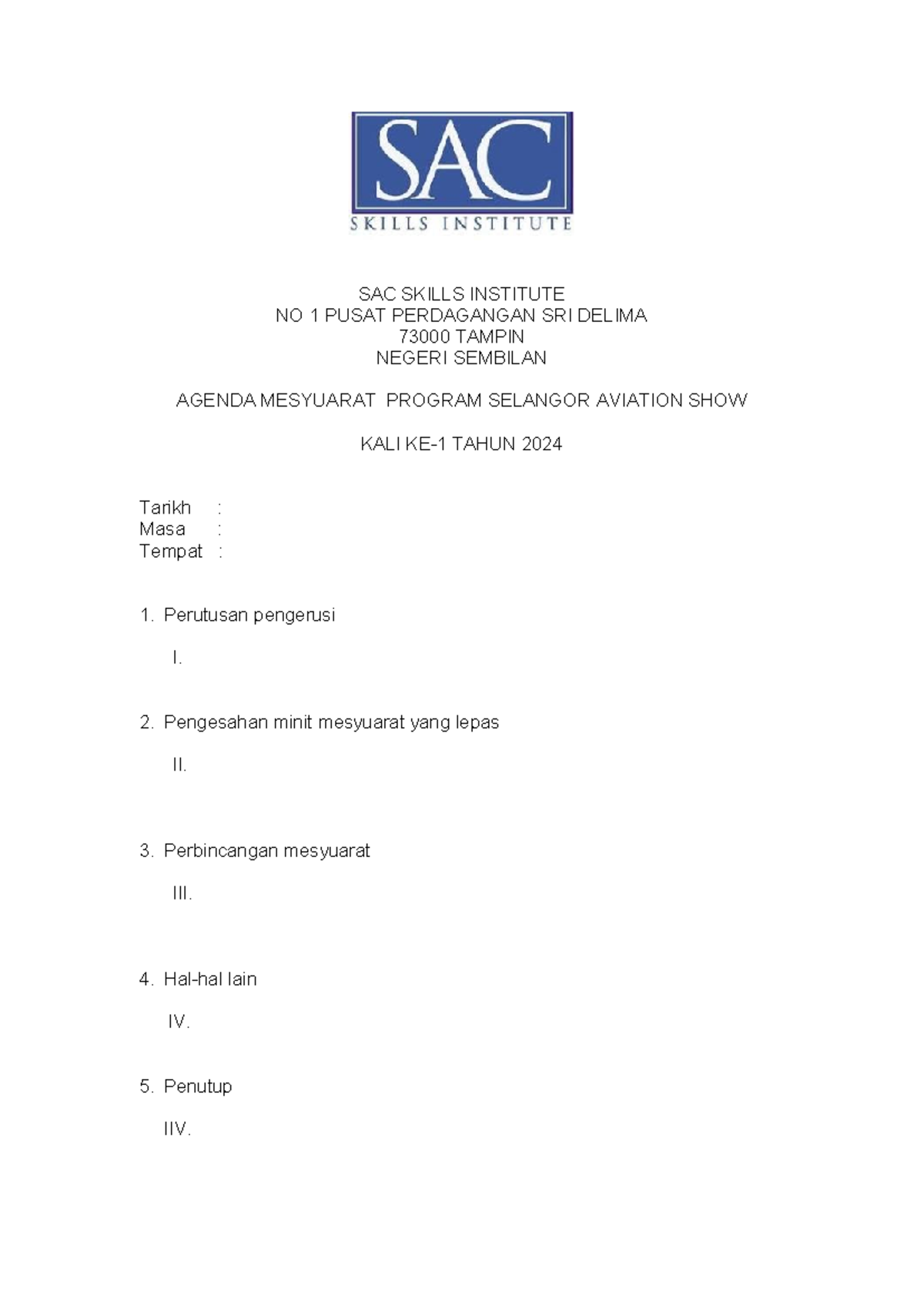 Agenda m - Logistic management - SAC SKILLS INSTITUTE NO 1 PUSAT ...