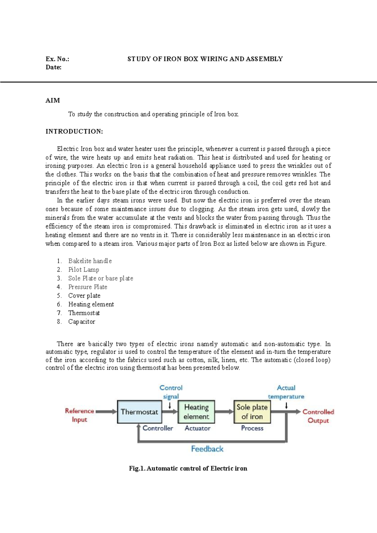 Study of Wiring and Operation of Electric Iron Box (ENG 101) - Studocu