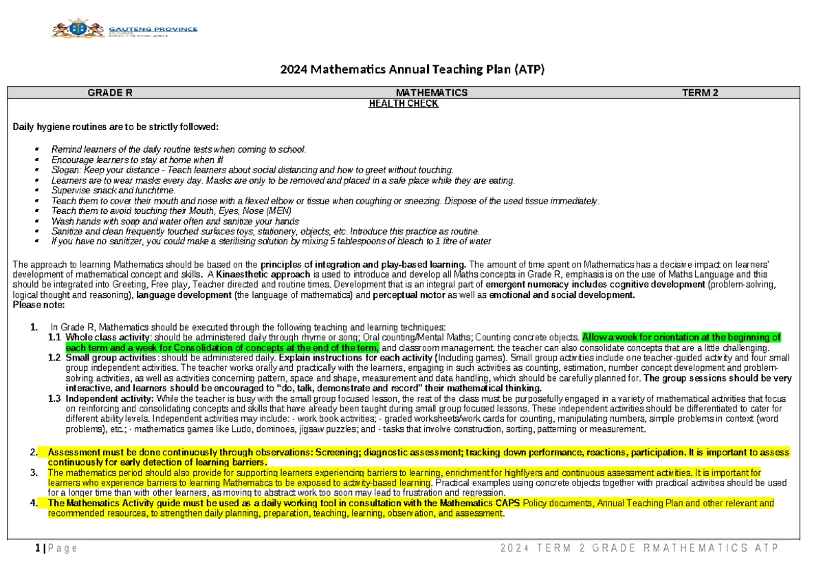 Gr 1 term 3 2019 maths lesson plan - GRADE 1 TERM 3 Teacher Toolkit ...