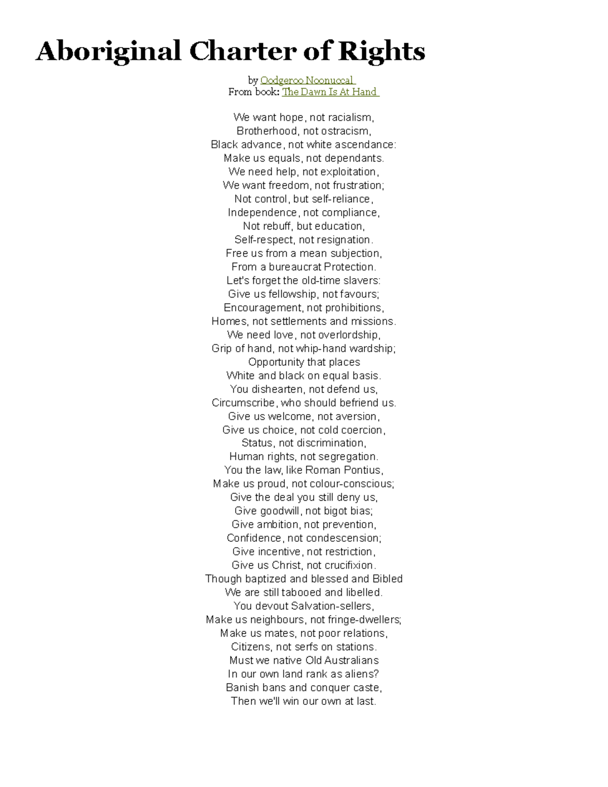 Aboriginal Charter of Rights Analysis: Poetic Techniques and Intentions ...