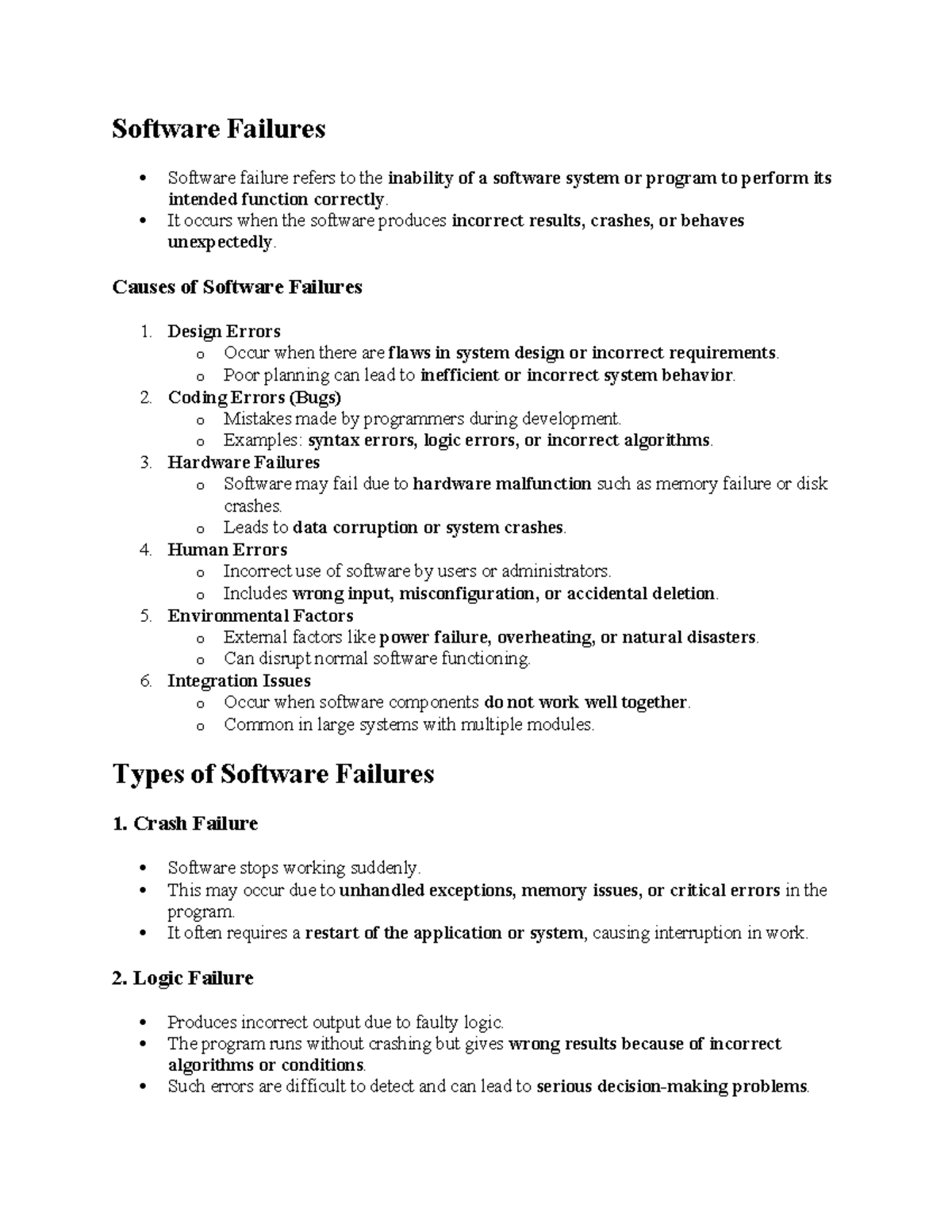 Software Failures: Causes, Types, and Prevention Strategies - Studocu