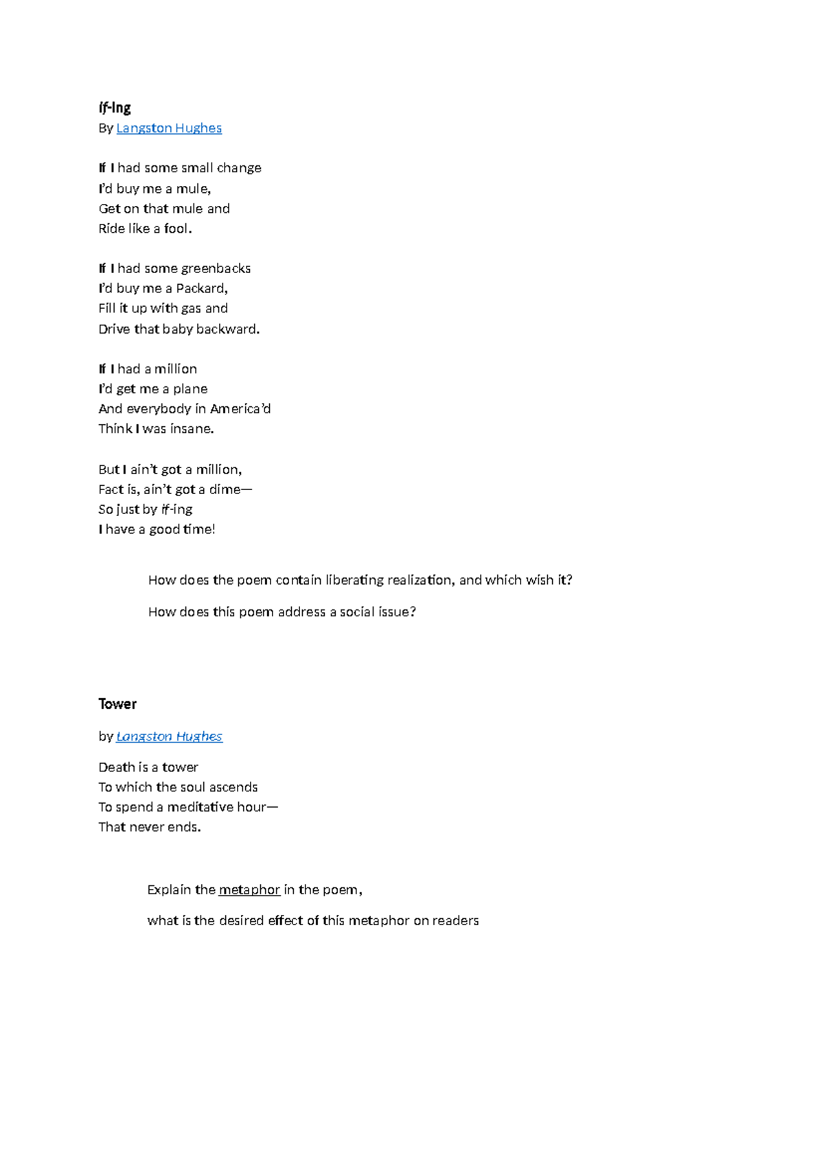 Langston Hughes Poetry Analysis Practice Questions - Studeersnel