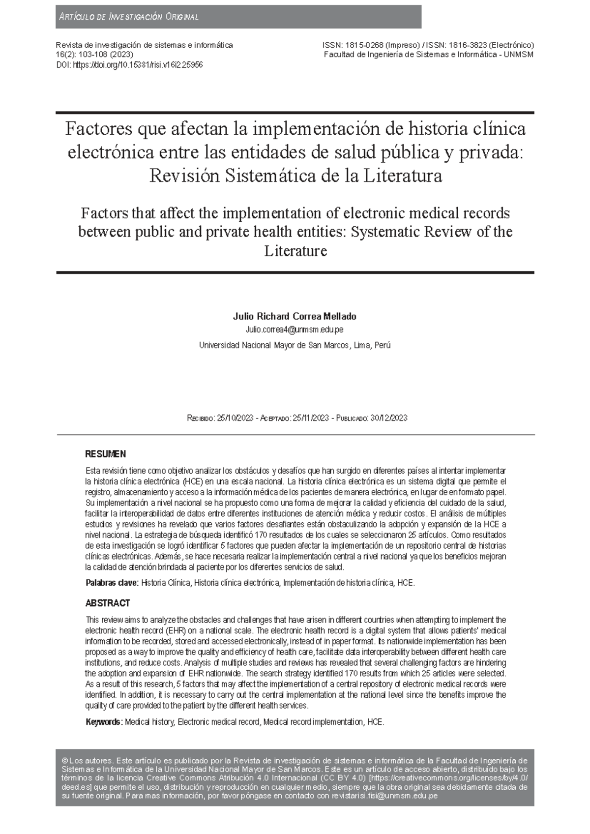RISI 16(2): Factores que Afectan la Implementación de HCE en Salud ...