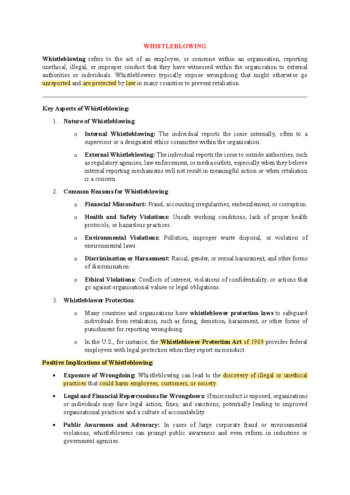 Business Ethics: Understanding Whistleblowing and Its Implications ...