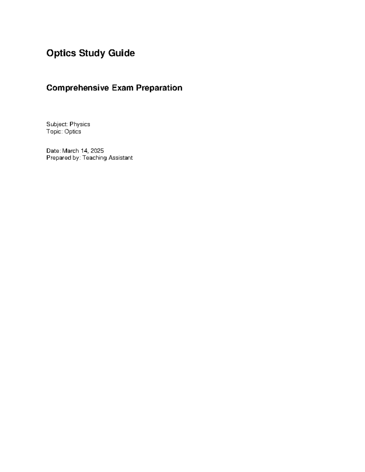 PHYS 101: Comprehensive Optics Study Guide for Exam Prep - Studocu