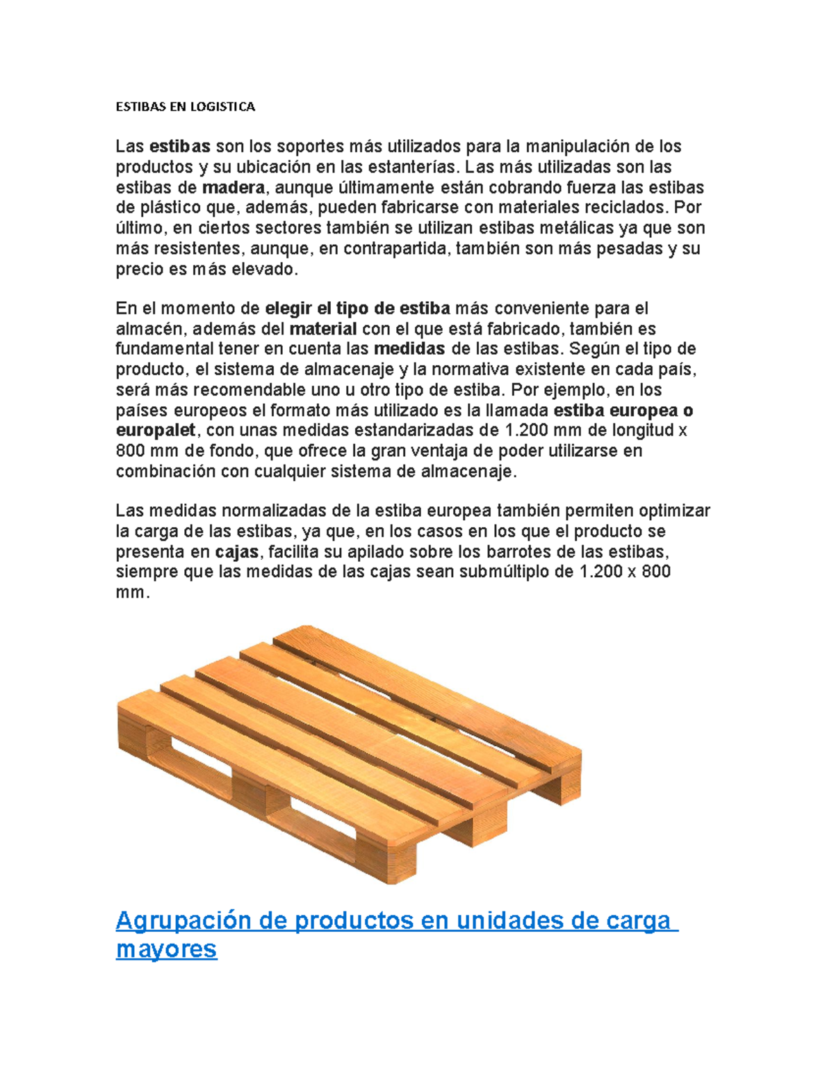 Estibas en Logística: Tipos, Medidas y Aplicaciones en Almacenaje - Studocu