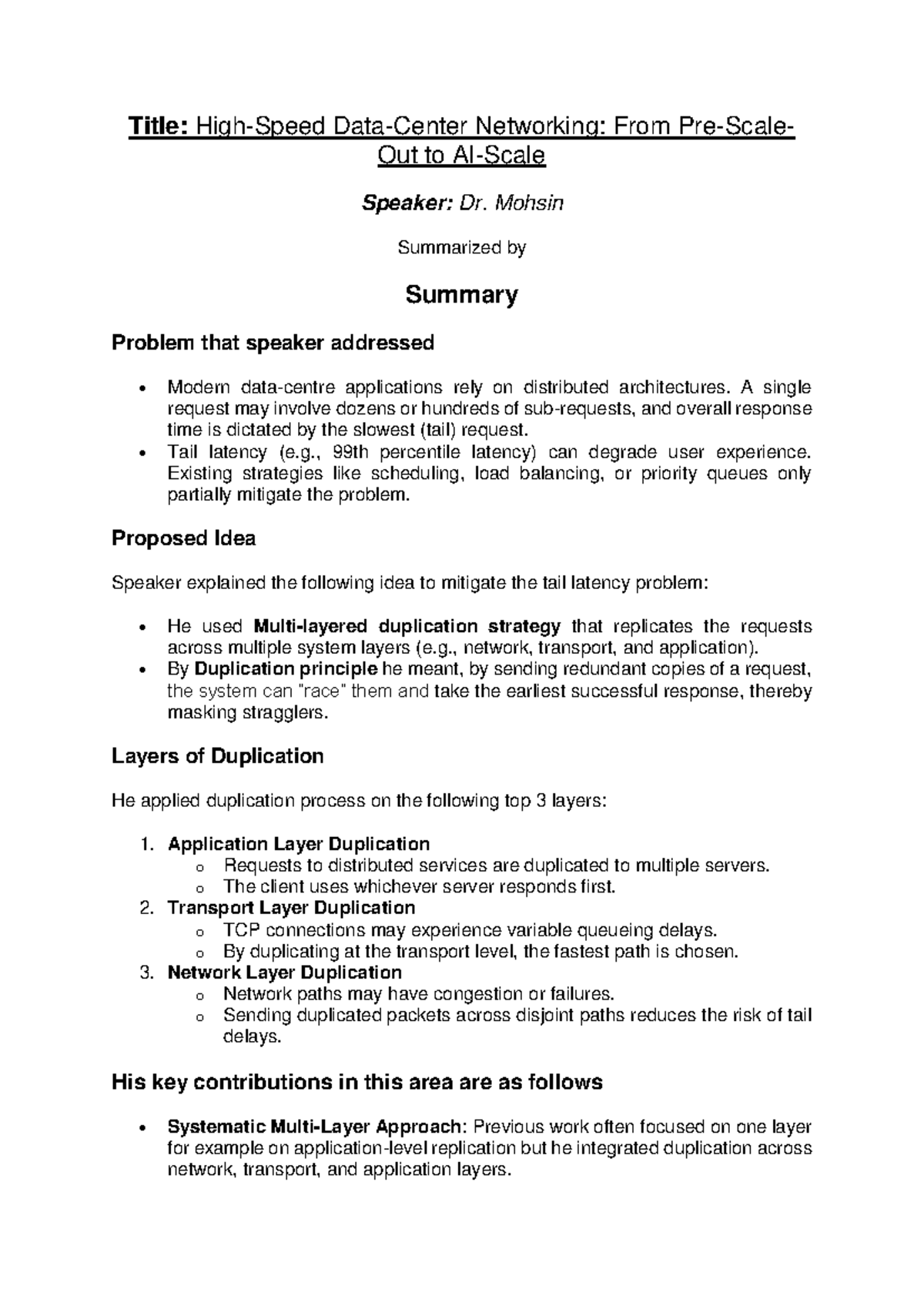 High-Speed Data-Center Networking: Duplication Strategy Summary - Studocu