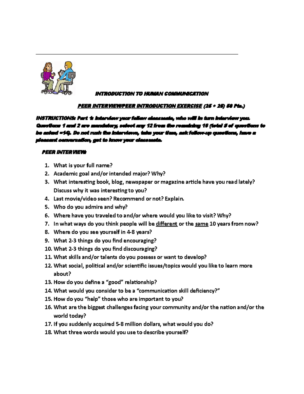 PEER Inv Int Exercise - course work - INTRODUCTION T O HUMAN ...