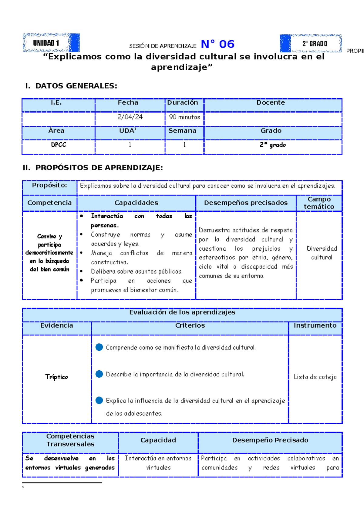 Sesión 6 - DPCC 2DO: Diversidad Cultural en el Aprendizaje - Studocu