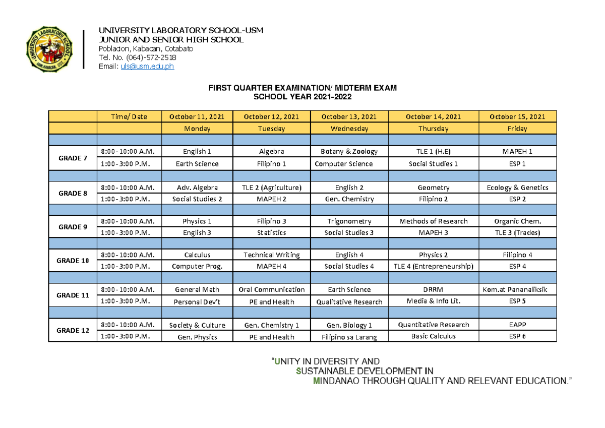 Examination-Schedule - UNIVERSITY LABORATORY SCHOOL-USM JUNIOR AND ...