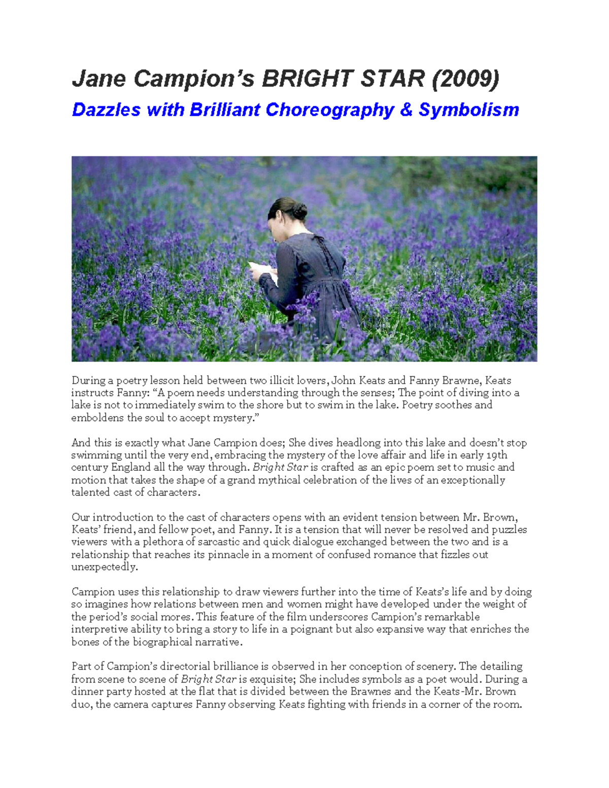 Jane Campion's Bright Star (2009): Choreography & Symbolism Analysis ...