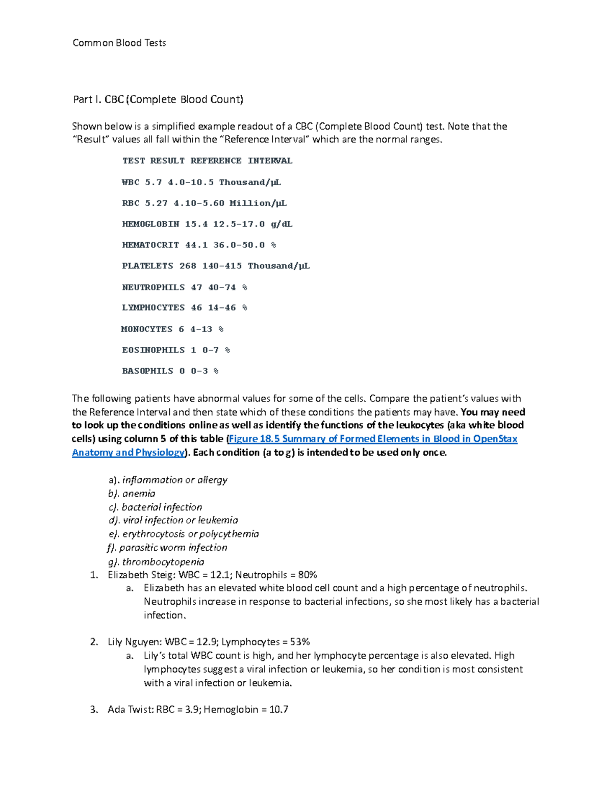 Week 10 Common Blood Tests Worksheet F22: CBC & CMP Analysis - Studocu