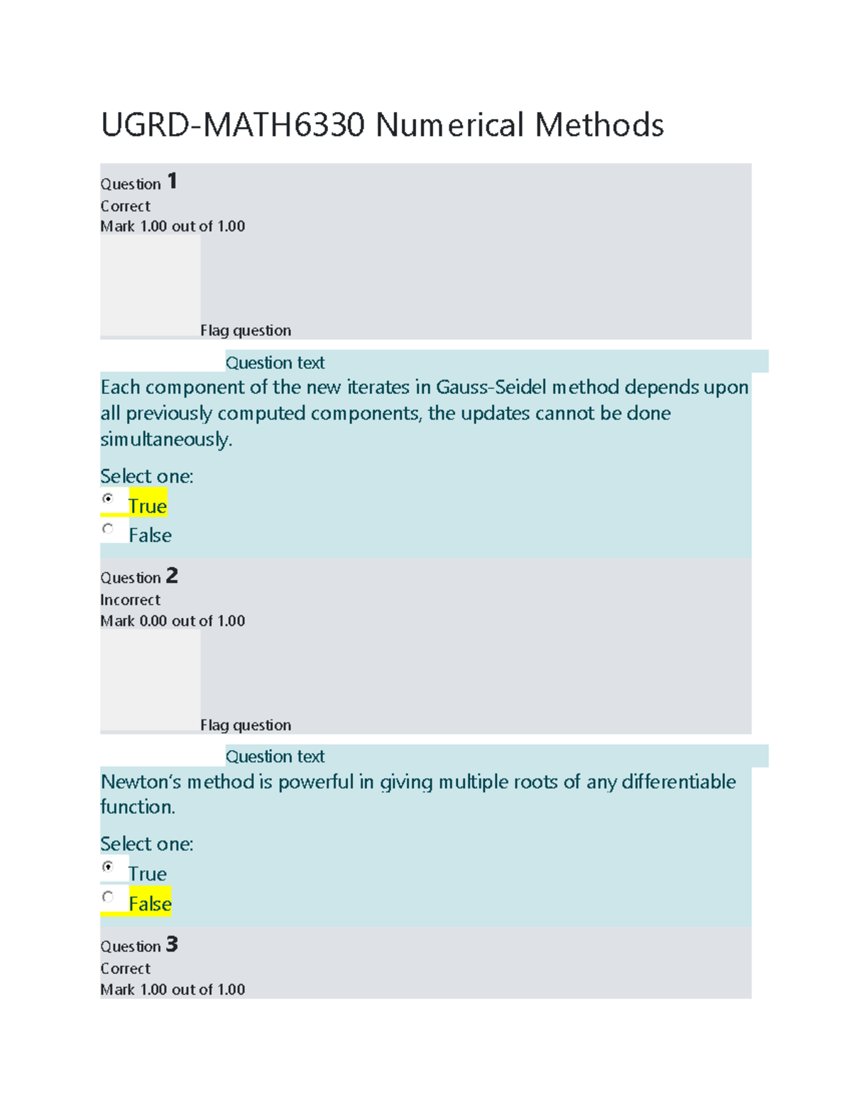 UGRD-MATH6330 Numerical Methods Midterm Exam Questions Analysis - Studocu