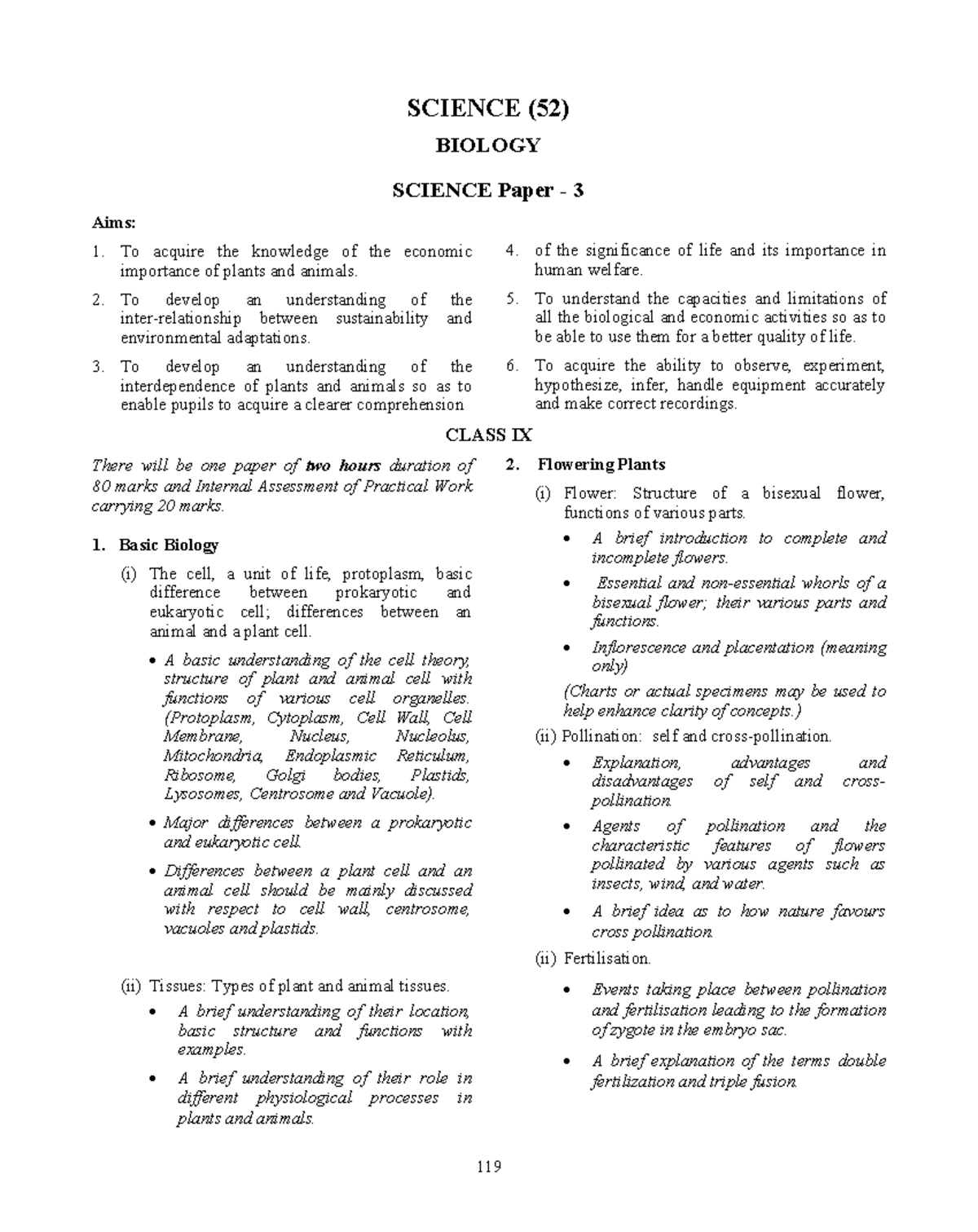 15 - syllabus - SCIENCE (52) BIOLOGY SCIENCE Paper - 3 Aims: To acquire ...