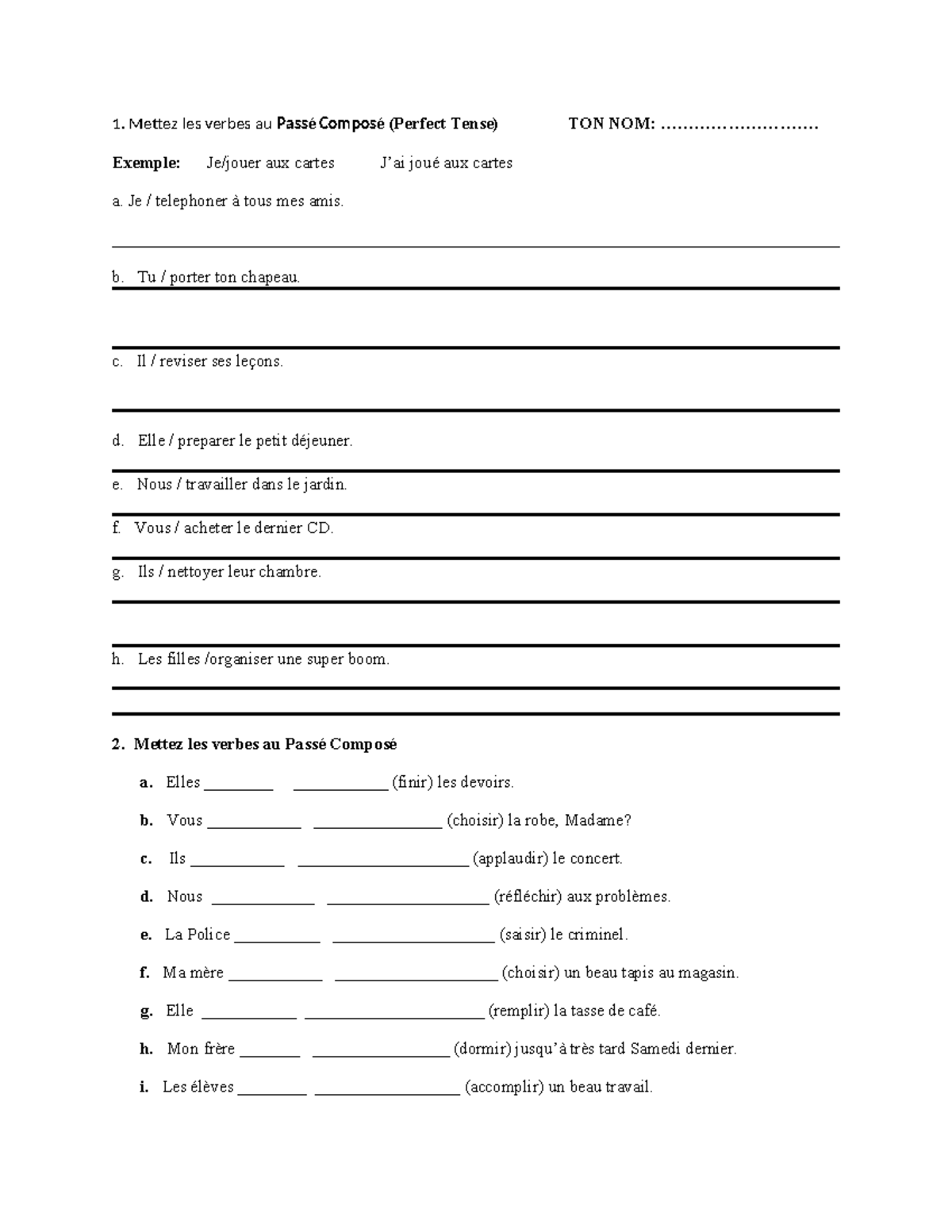 Test de Passé Composé - Exercice de Conjugaison - Studocu