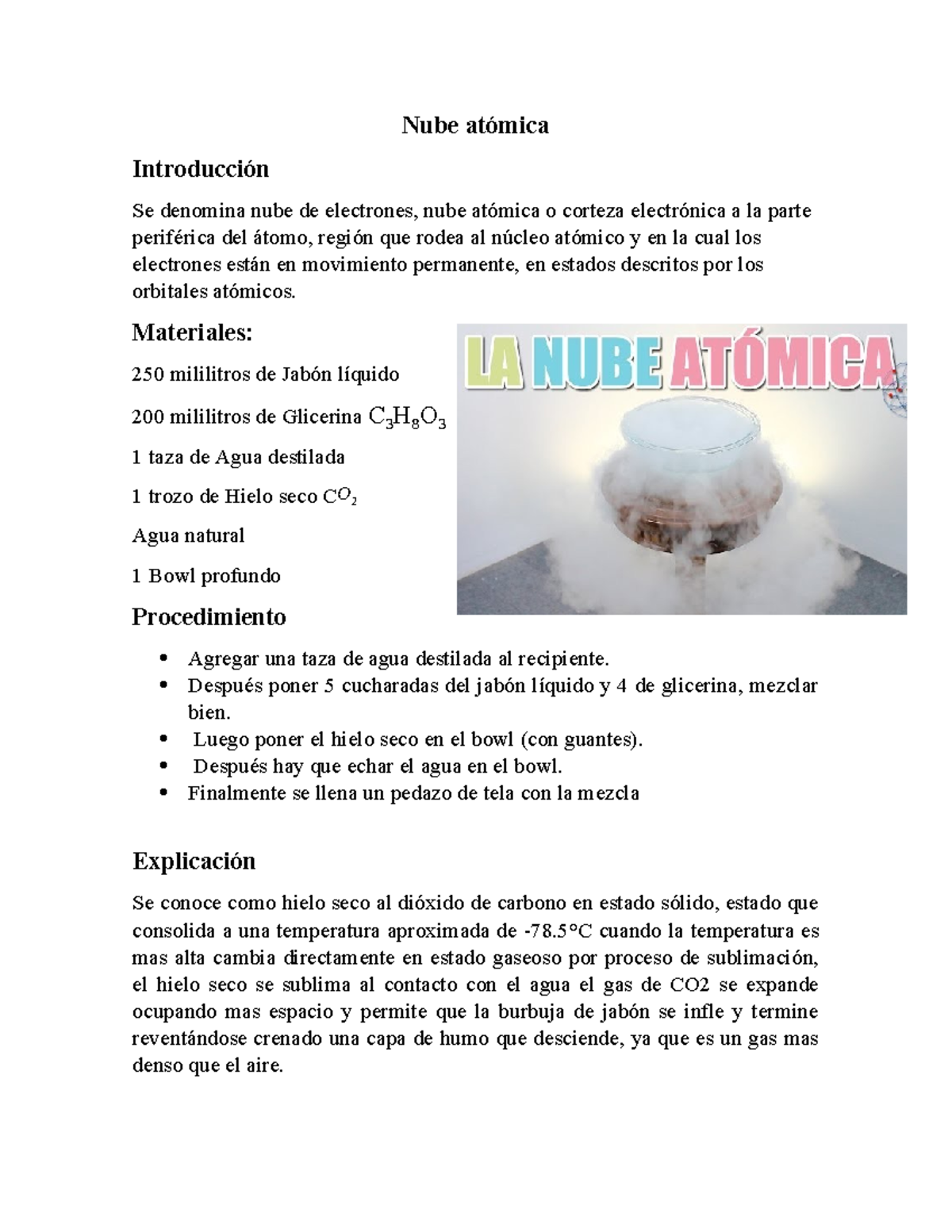 Experimento de Nube Atómica: Preparación y Explicación - Studocu