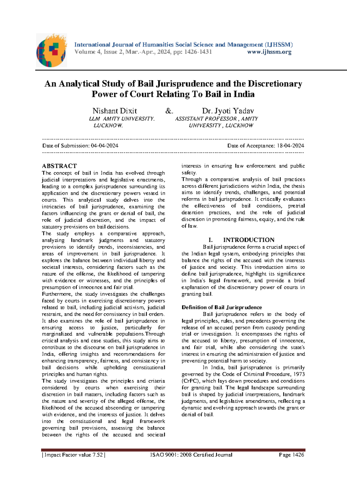 Analytical Study of Bail Jurisprudence in India (LLM 2024) - Studocu