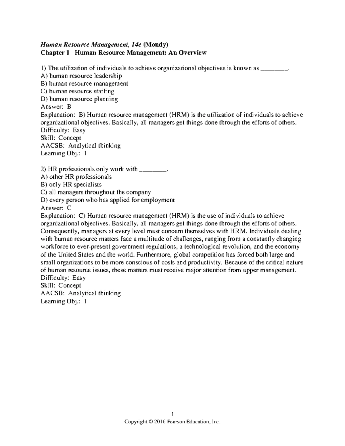 Chapter 01 - test bank - Human Resource Management, 15e (Dessler ...