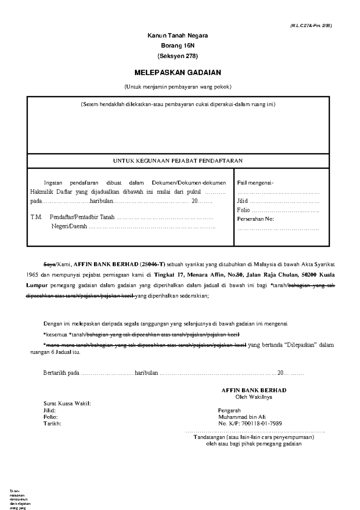 Borang 16N - tuto - COnveyancing - MMU - Studocu