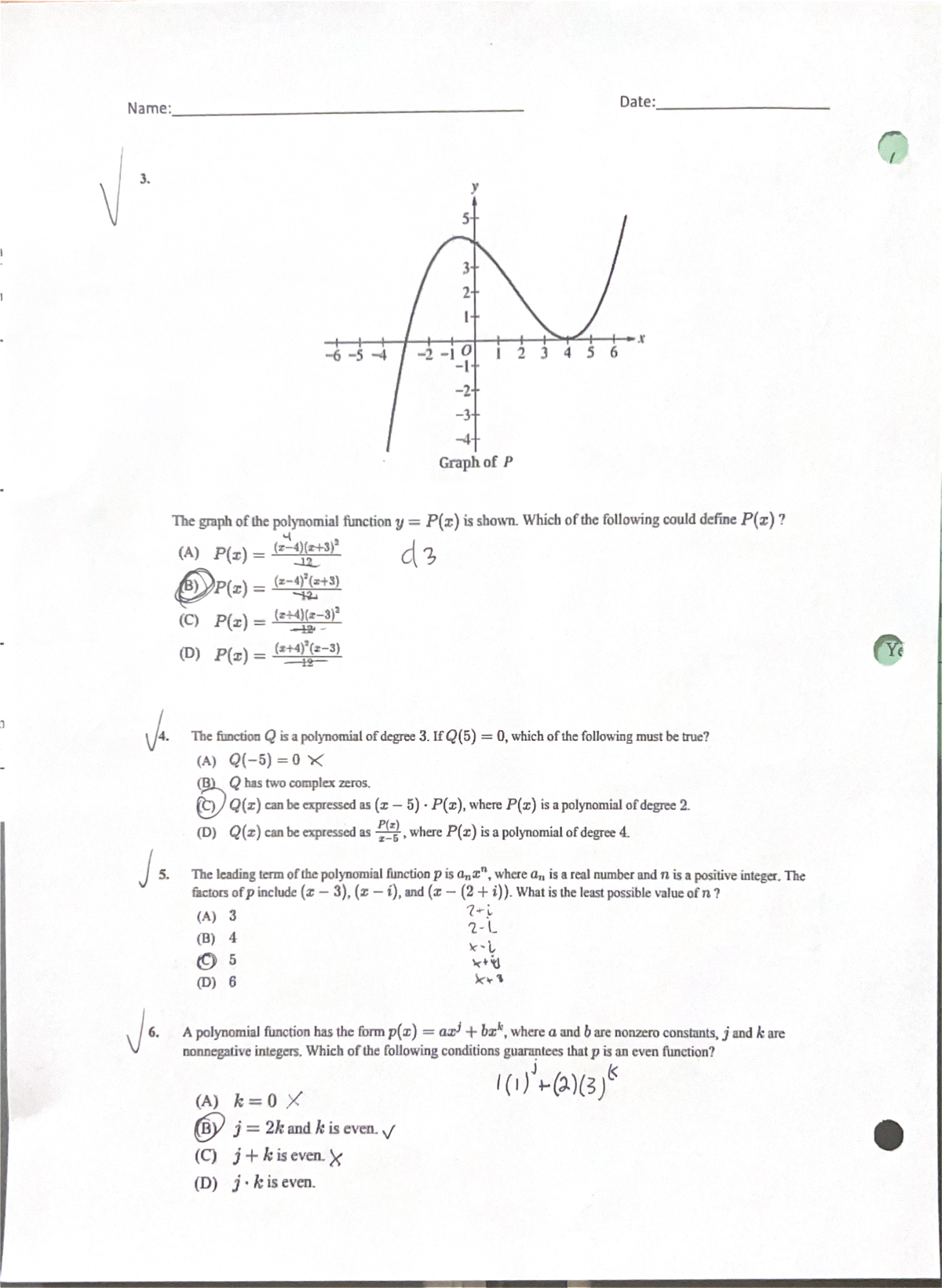 Ap pre calc practice 1 - Date: Name: V 3. y st 3 2 I x 4 Graph of P The ...
