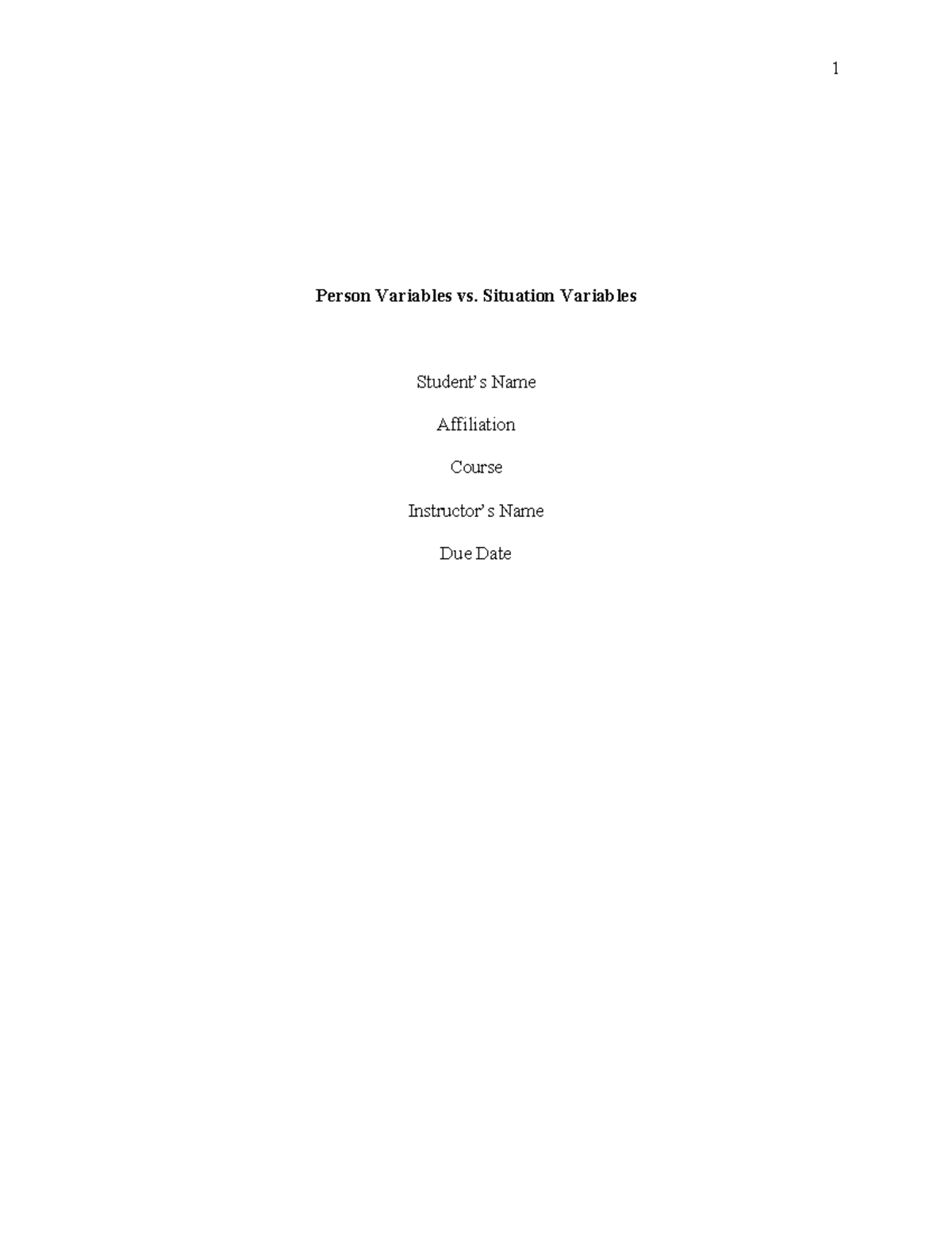 Week 3 Discussion: Person vs. Situation Variables in PSY3300-SU01 - Studocu
