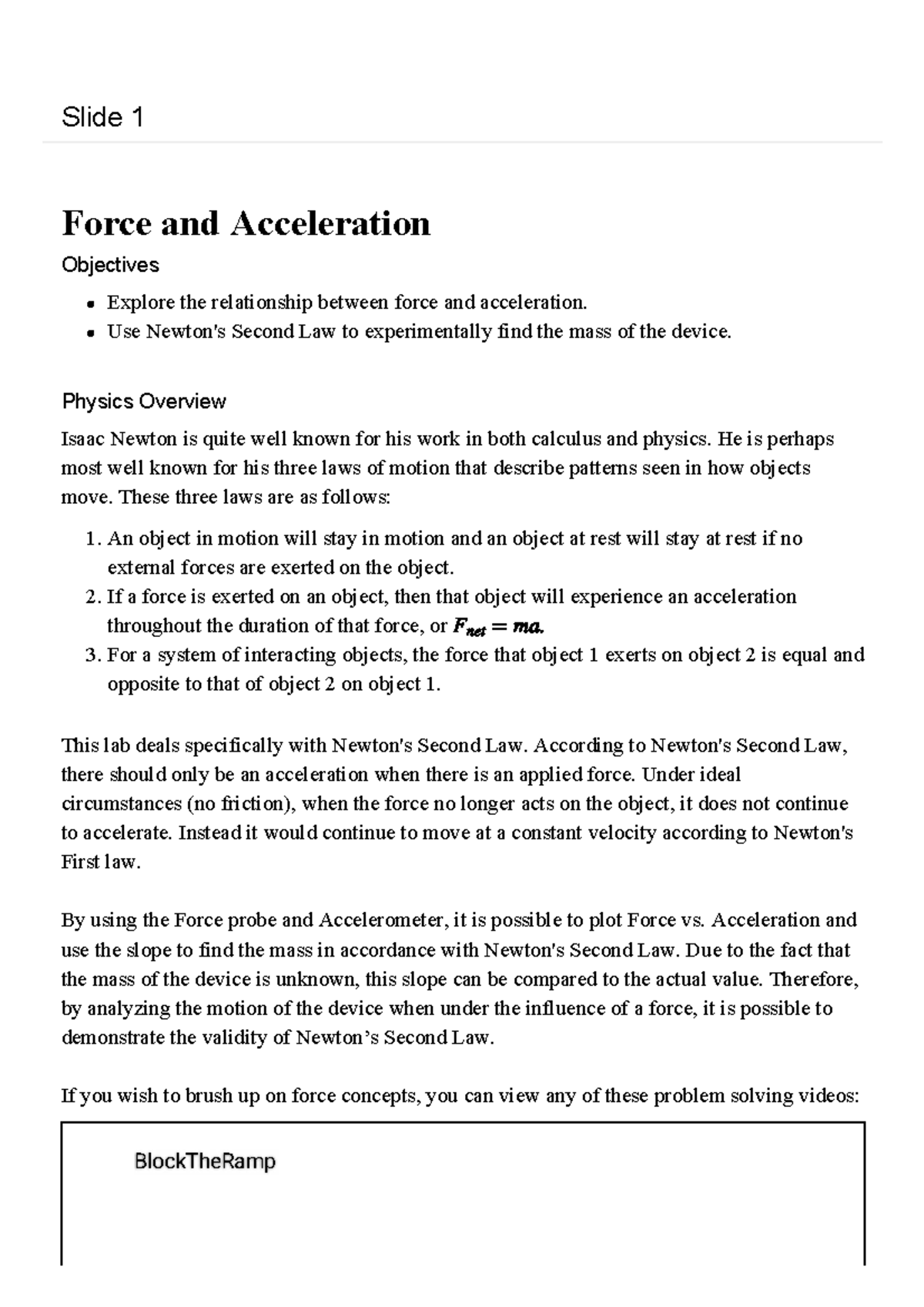 Physics 101: Lab on Force and Acceleration - Exploring Newton's Second Law - Studocu