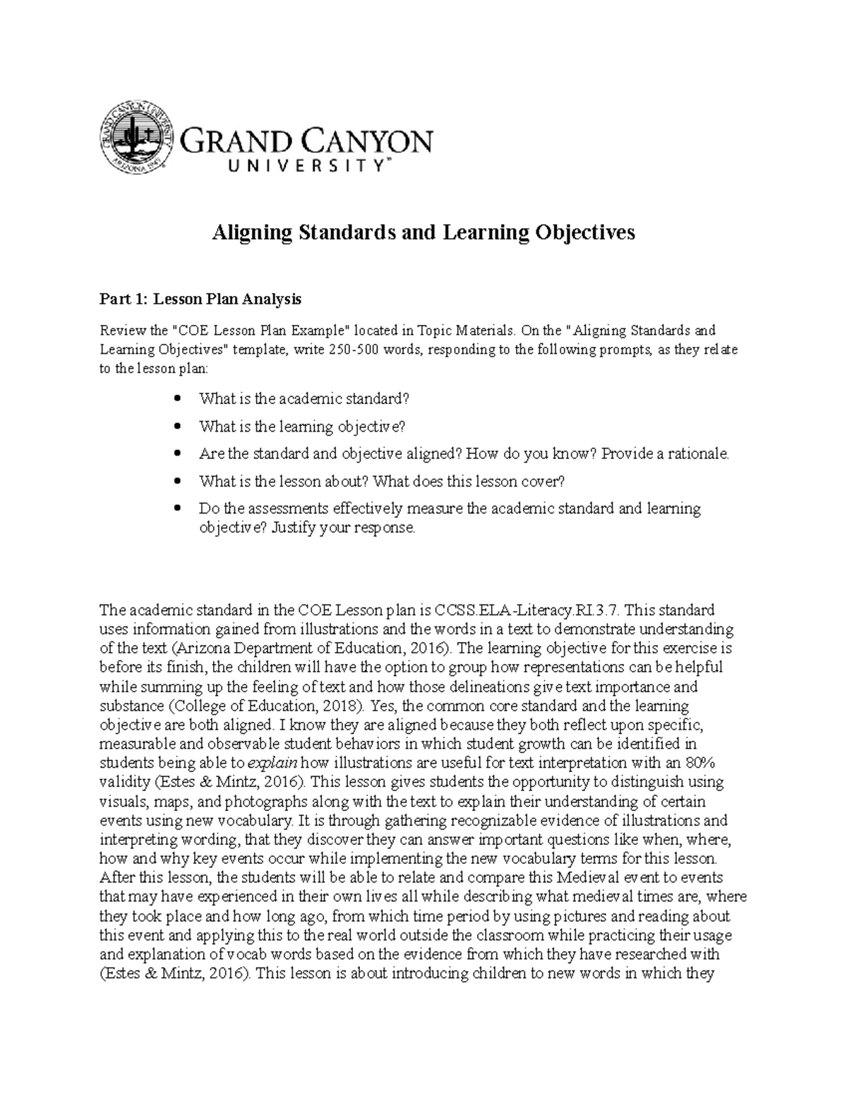 ELM-210-D-WEEK 2 T2-Lesson Plan Analysis on Standards & Objectives ...