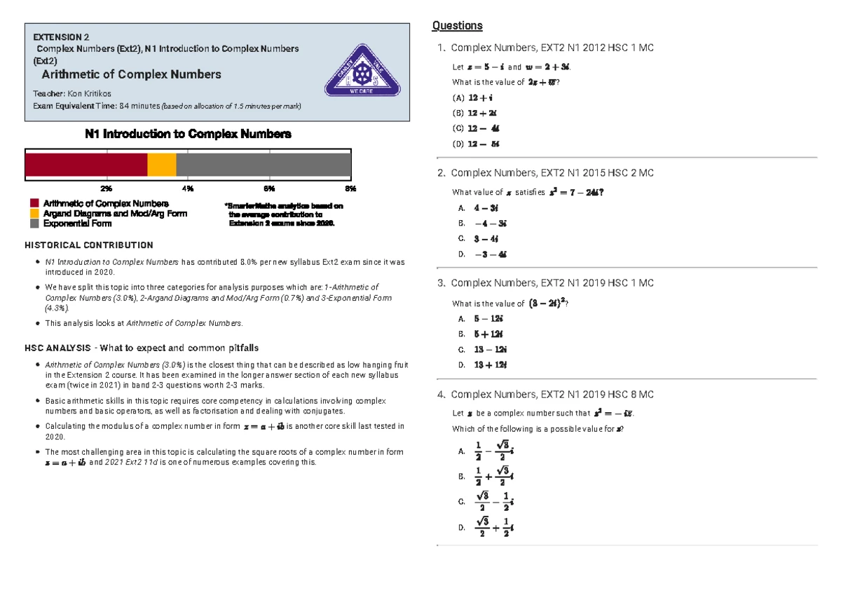 Complex Numbers Analysis for EXT2 HSC 2020 Exam Preparation - Studocu