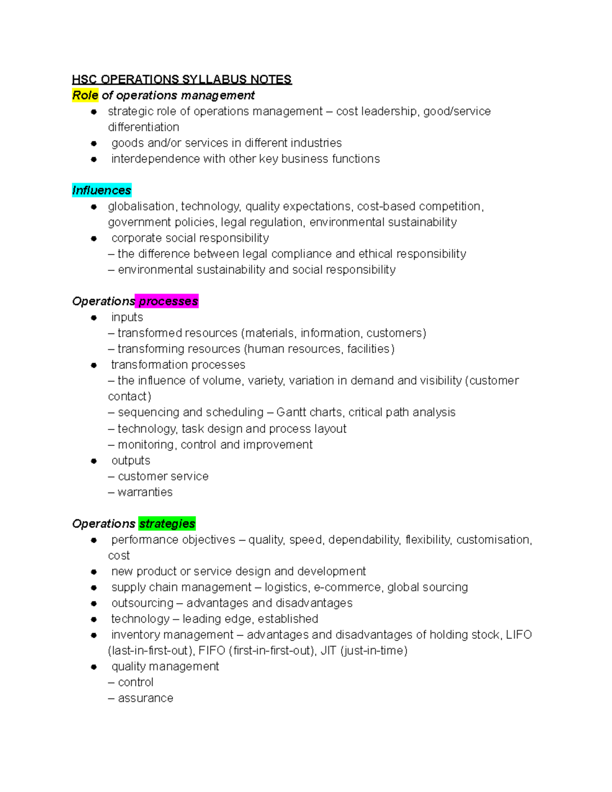 HSC Operations Management Syllabus Notes: Key Concepts & Strategies ...