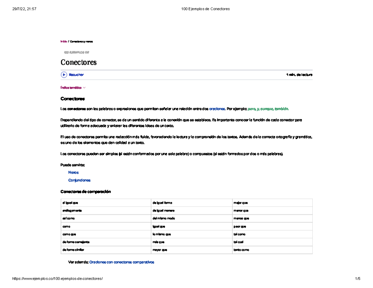 100 Ejemplos de Conectores para Mejora de Redacción y Claridad - Studocu