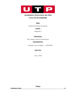 Proyecto Final - Integrador 2 - UNIVERSIDAD TECNOLÓGICA DEL PERÚ FACULTAD DE INGENIERÍA CURSO ...