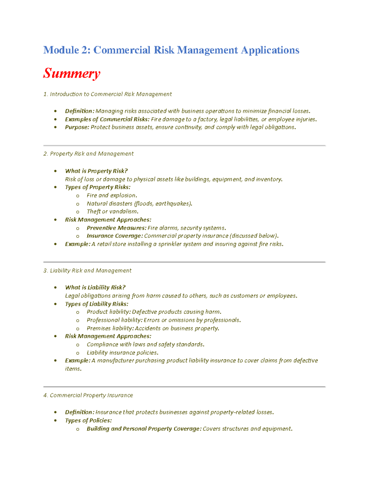 Module 2: Commercial Risk Management Applications Overview - Studocu