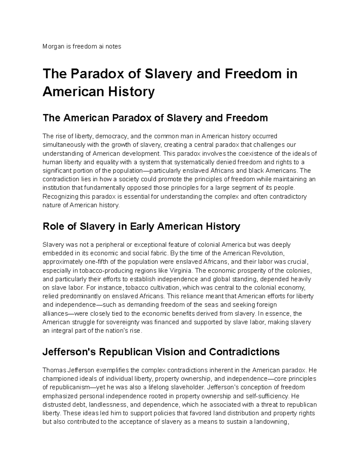 The Paradox of Slavery and Freedom in American History (5800) - Studocu