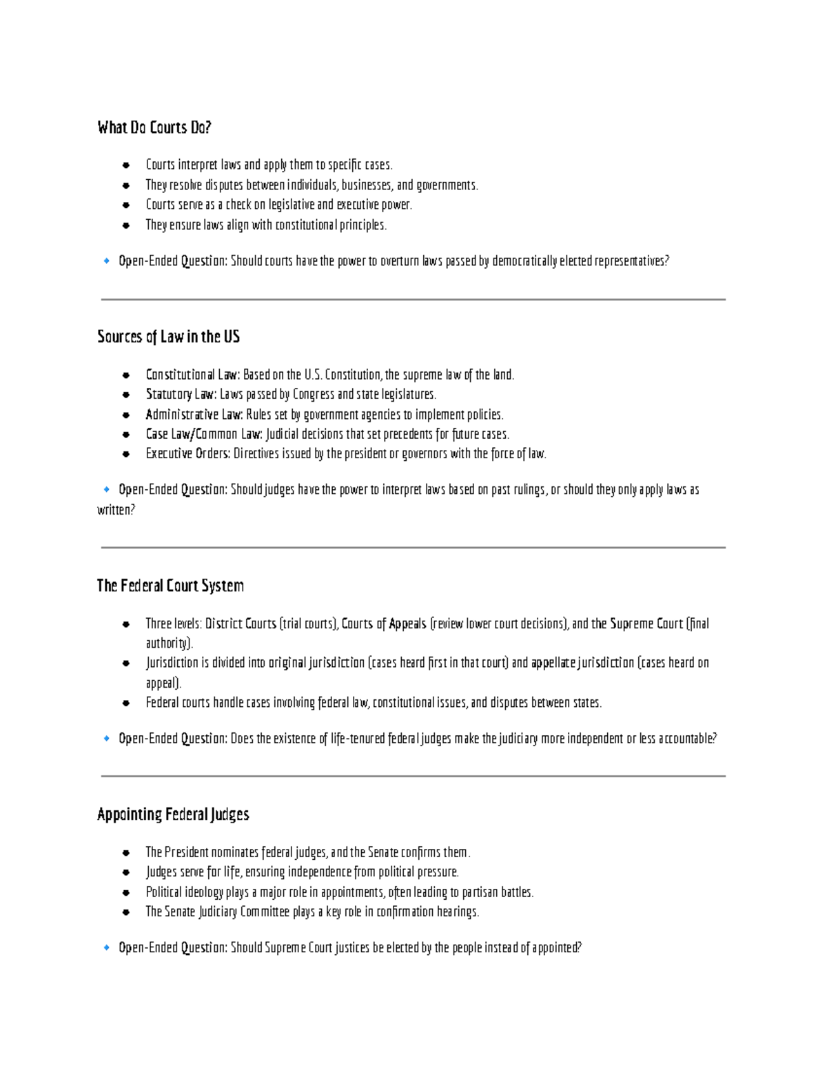 APGov Chapter 15 Notes: Courts, Law Sources, & Federal System Outline ...