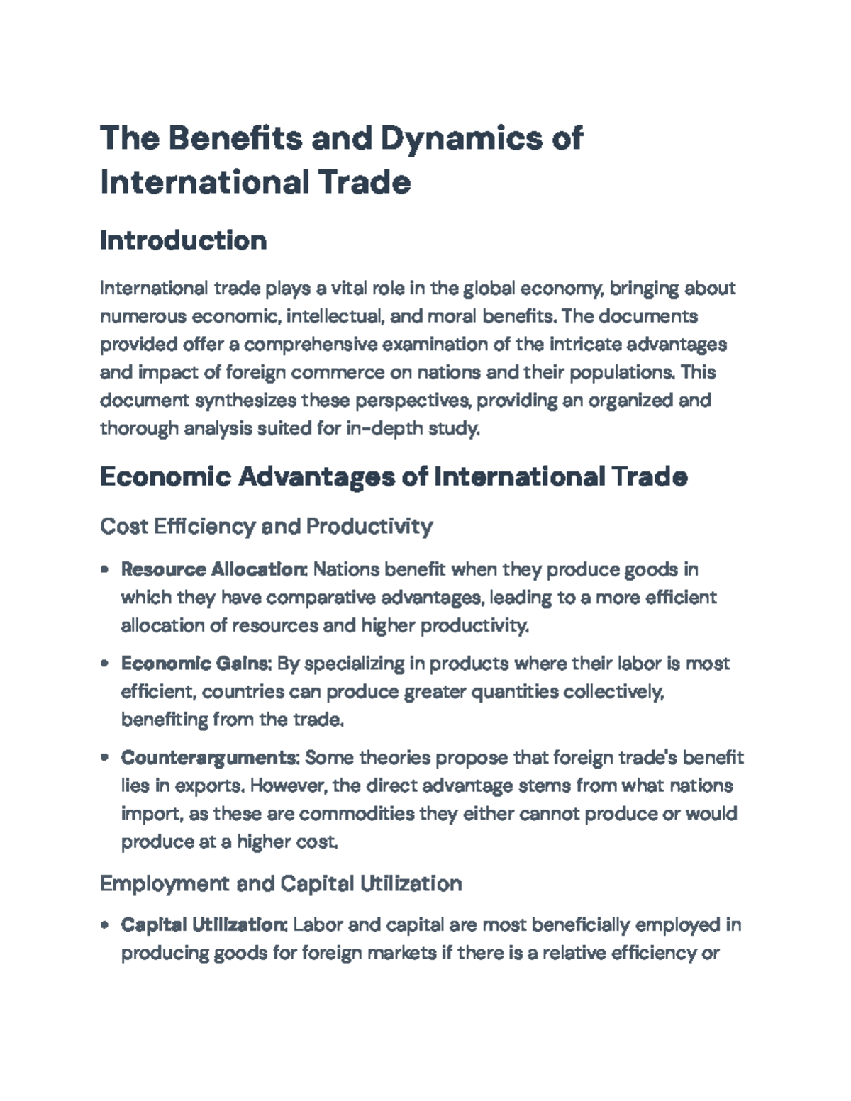 International Trade: Benefits, Dynamics, and Theoretical Perspectives ...