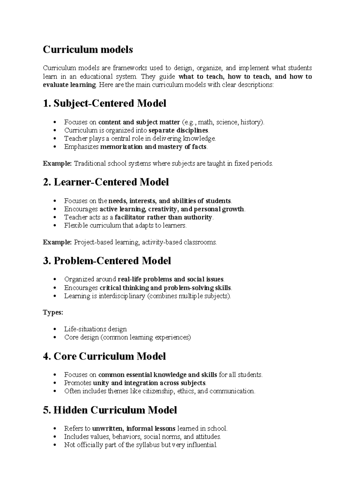Curriculum Models: Frameworks for Educational Design and Implementation ...