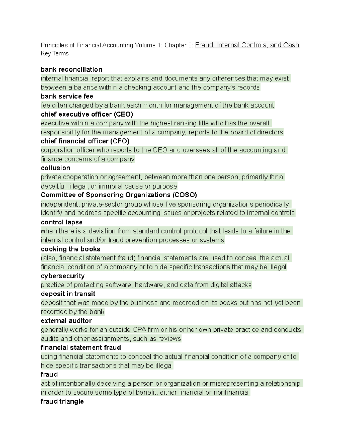 Principles of Financial Accounting Volume 1 Chapter 8 Fraud, Internal ...
