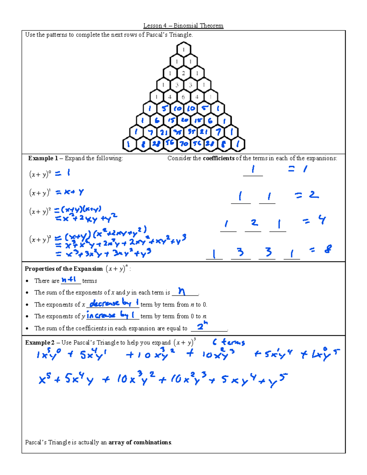 Lesson 4: Binomial Theorem - Patterns and Expansions Explained - Studocu