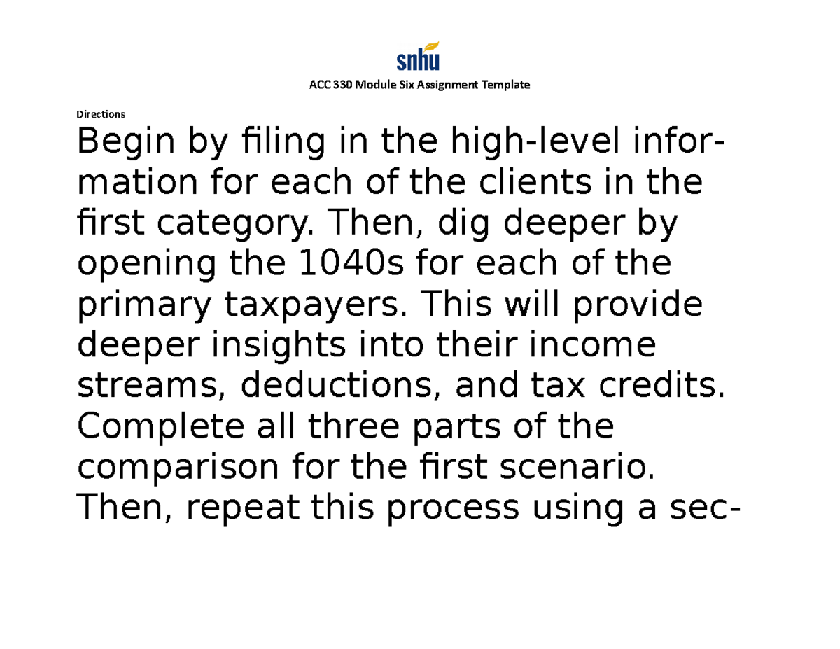 ACC 330 Module Six Tax Planning Case Study Analysis - Studocu
