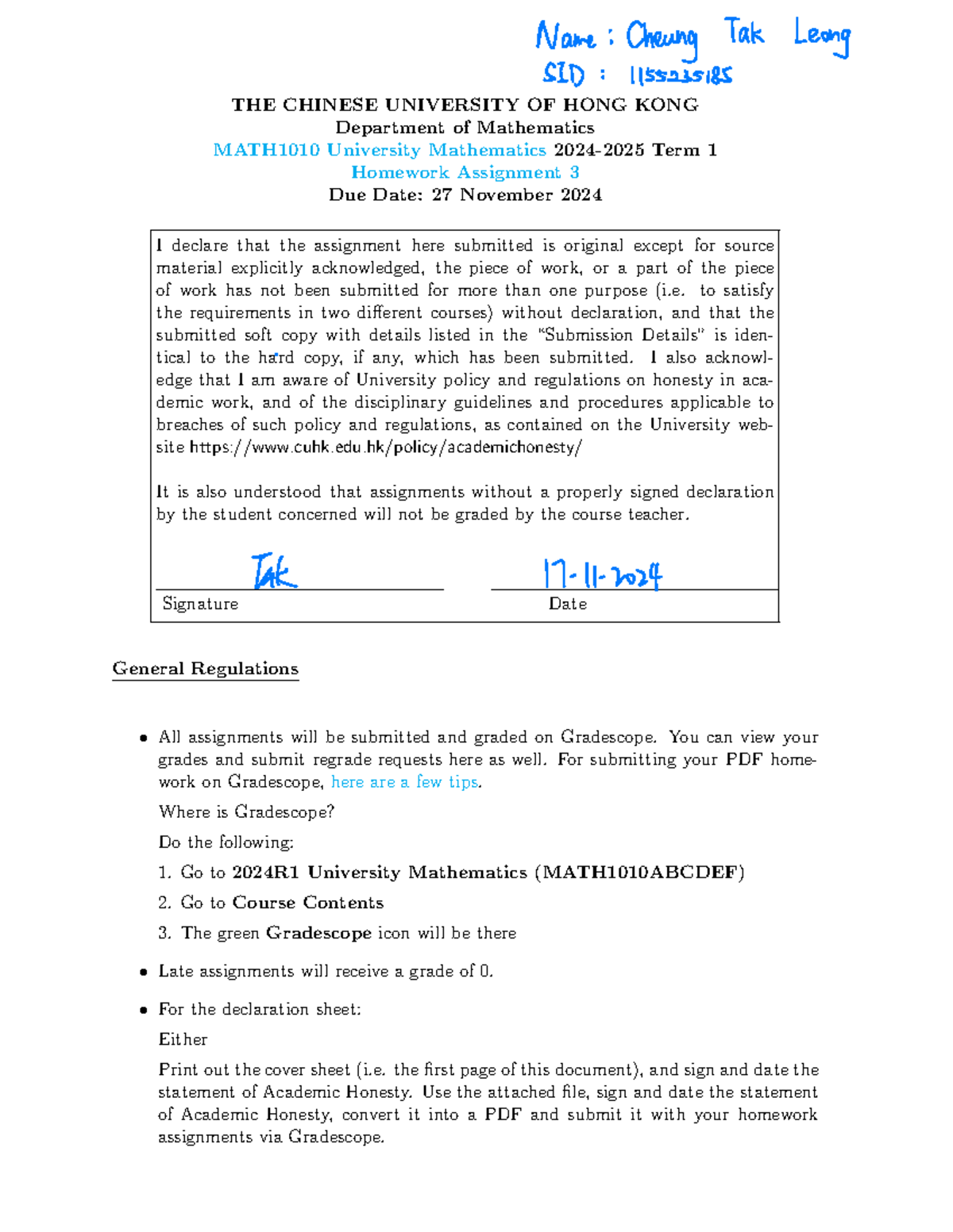 MATH1010 University Mathematics Term 1 Homework Assignment 3 - Studocu