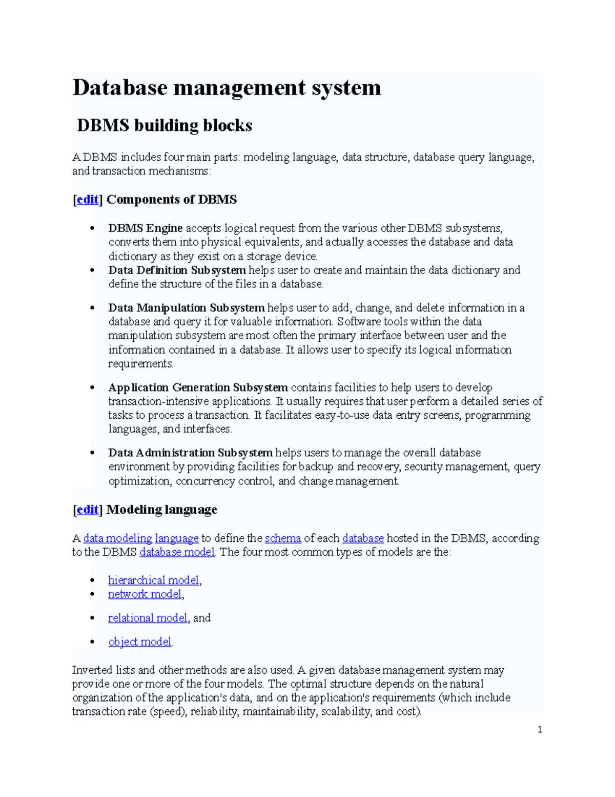 DBMS Concepts and Components Overview: Essential Insights for Understanding - Studocu