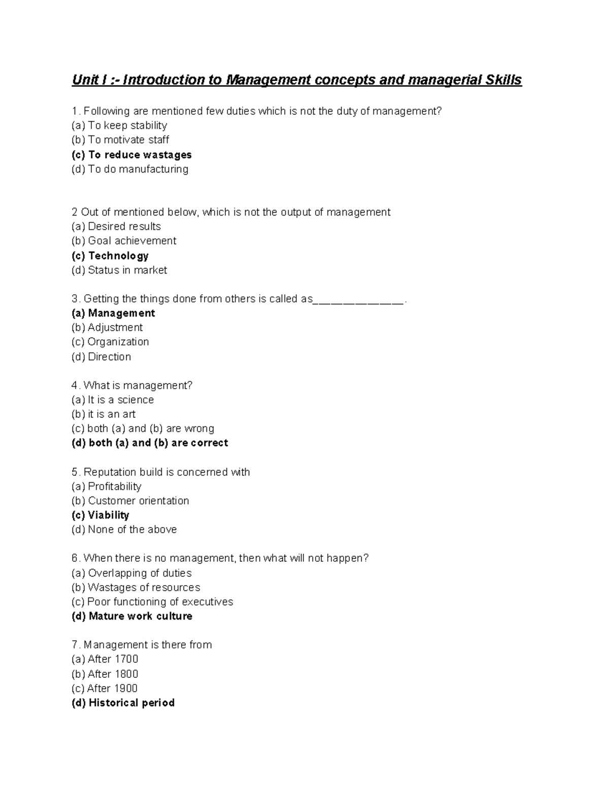MGT Multiple Choice Questions - Intro to Management Concepts and Skills ...