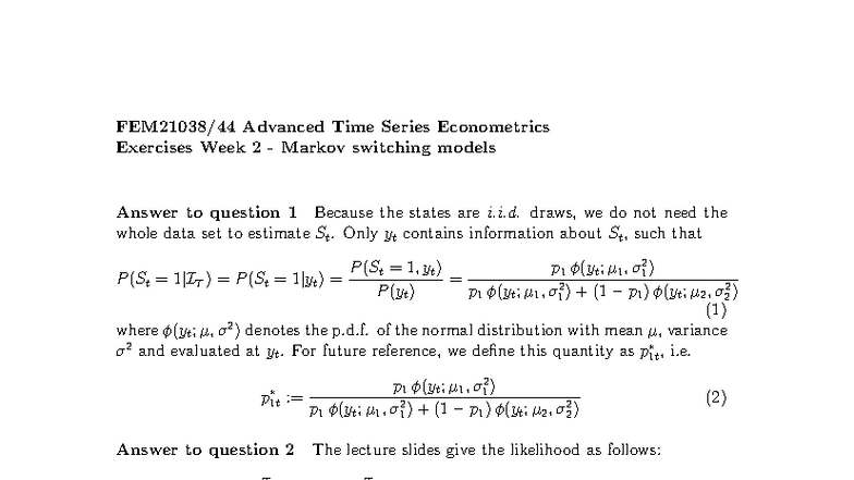 Advanced Time Series Econometrics (ECON 501) Week 2 Exercises Solutions ...