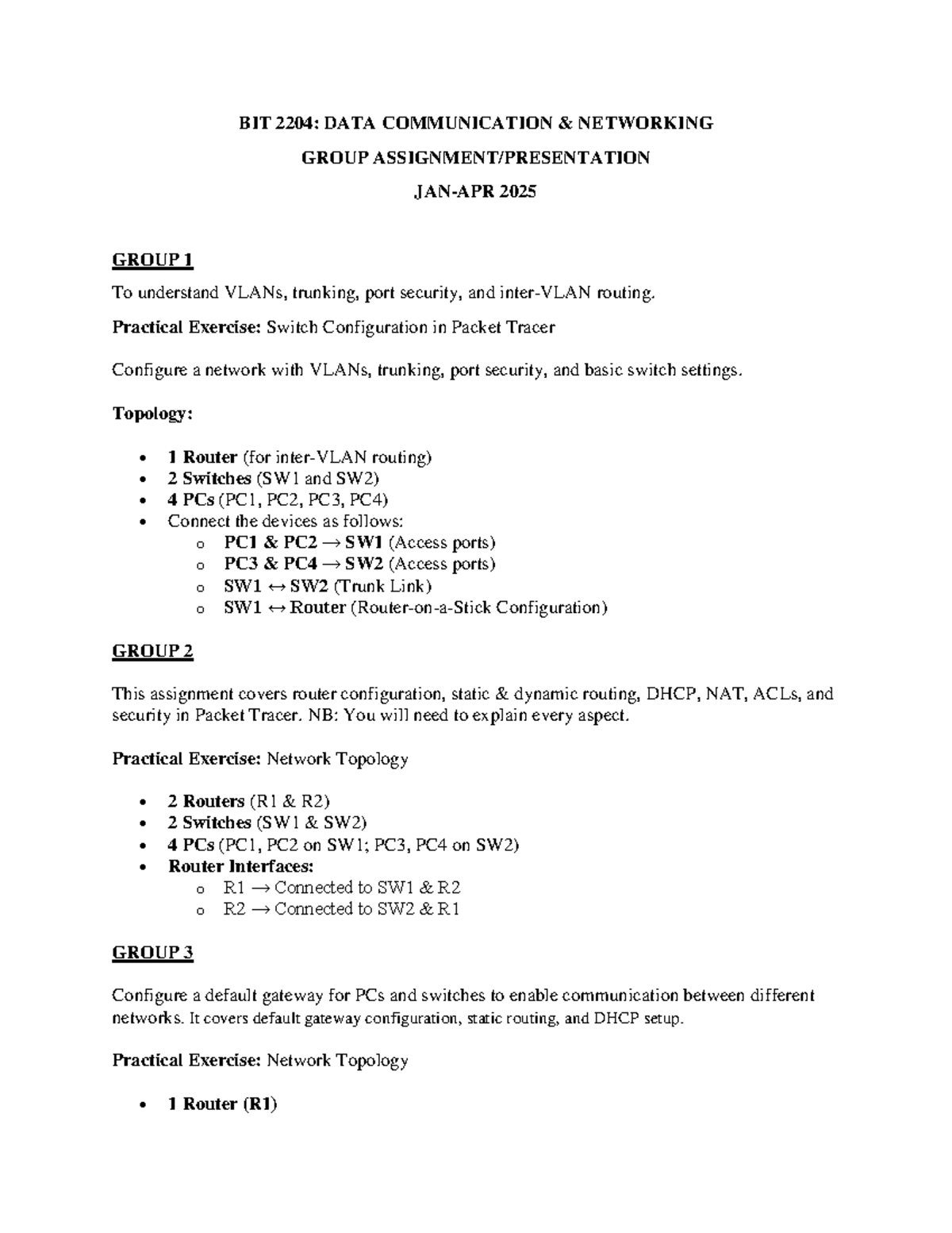BIT 2204: Data Comm & Networking Group Assignment (Jan-Apr 2025) - Studocu